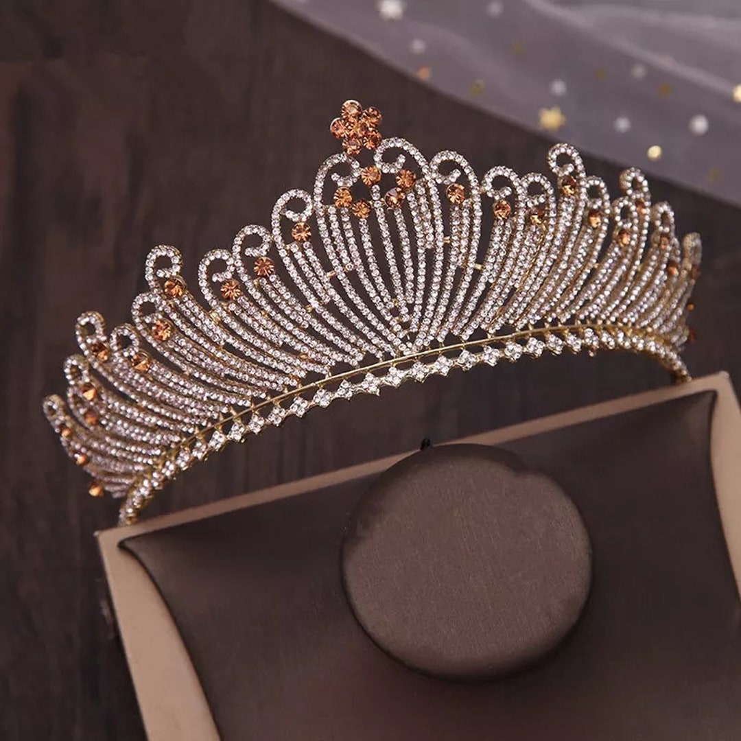 Orange Rhinestone Wedding Crown Bridal Crown Queen Style Wedding ...