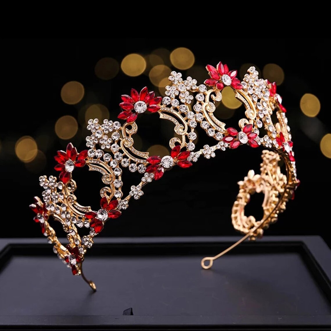 Classic Red Crystal Wedding Crowns Bridal Crown Gold Headband - Etsy