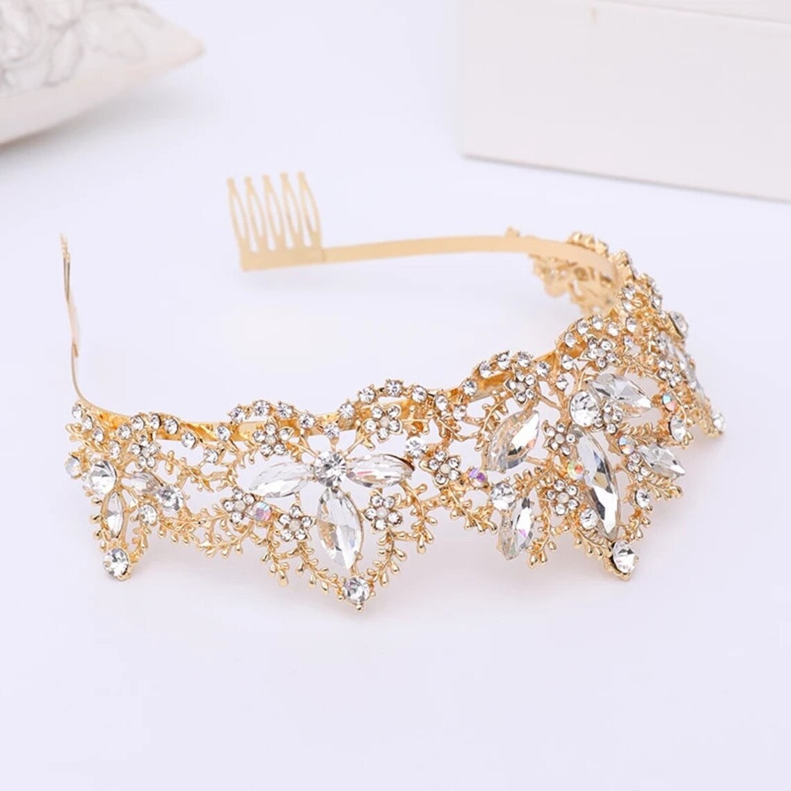 Gold Crystal Crown Crown Princess Tiara Wedding Tiara - Etsy