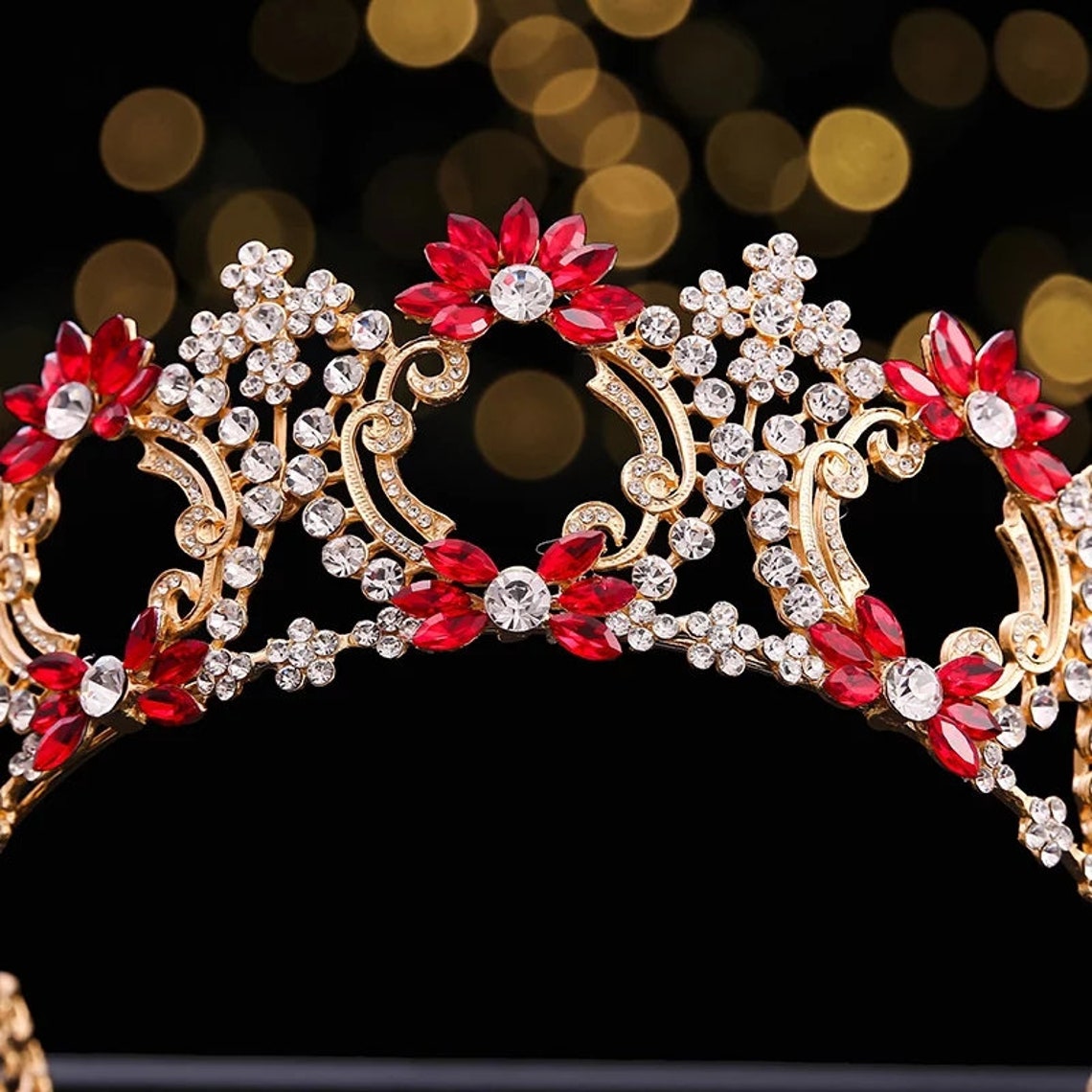 Classic Red Crystal Wedding Crowns Bridal Crown Gold Headband - Etsy