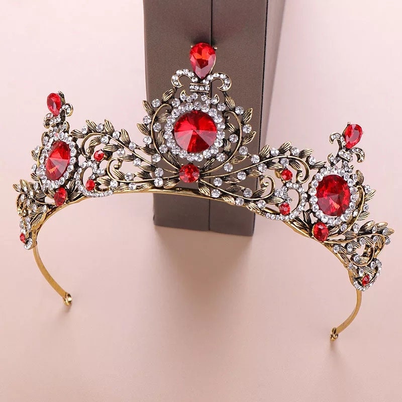 Vintage Baroque Large Red Crystal Metal Crown Tiaras de Noiva | Etsy