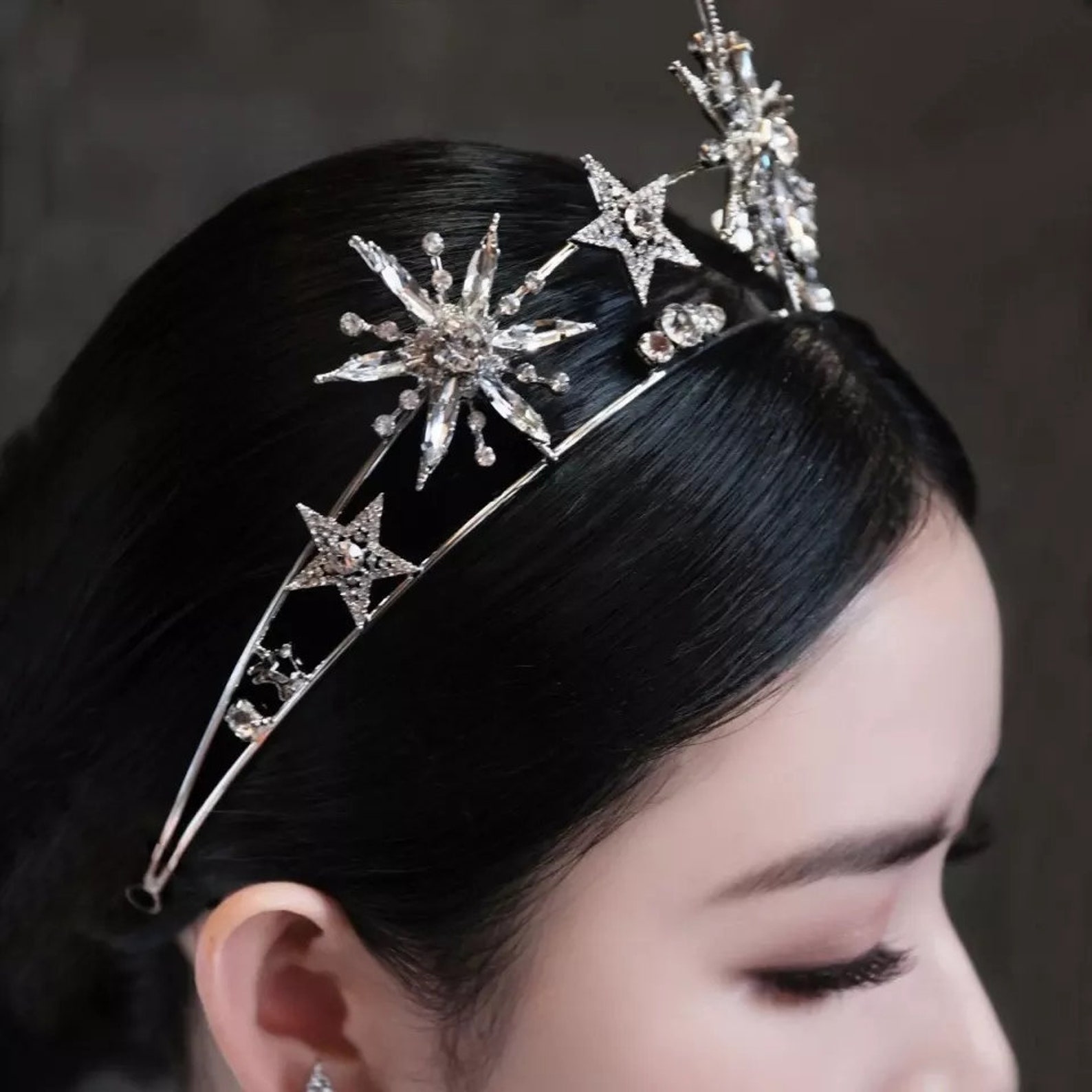 Silver Tiara Star Crystal Wedding Tiara//gold Bridal - Etsy
