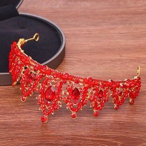 Red Crown Gothic Headdress Gorgeous Queen Crown Red Crystal Vampire ...