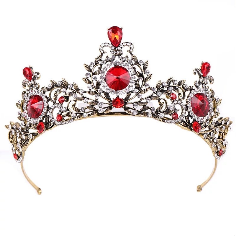 Vintage Baroque Large Red Crystal Metal Crown Tiaras de Noiva | Etsy