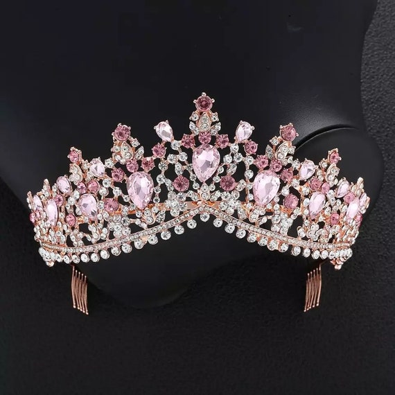 Tiara Pink Gold Pearl Bridal Crowns Handmade Tiara Bride Headband