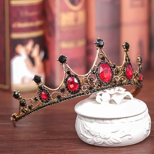 Black Red Rhinestone Wedding Crown Bridal Crown Queen Style Wedding ...