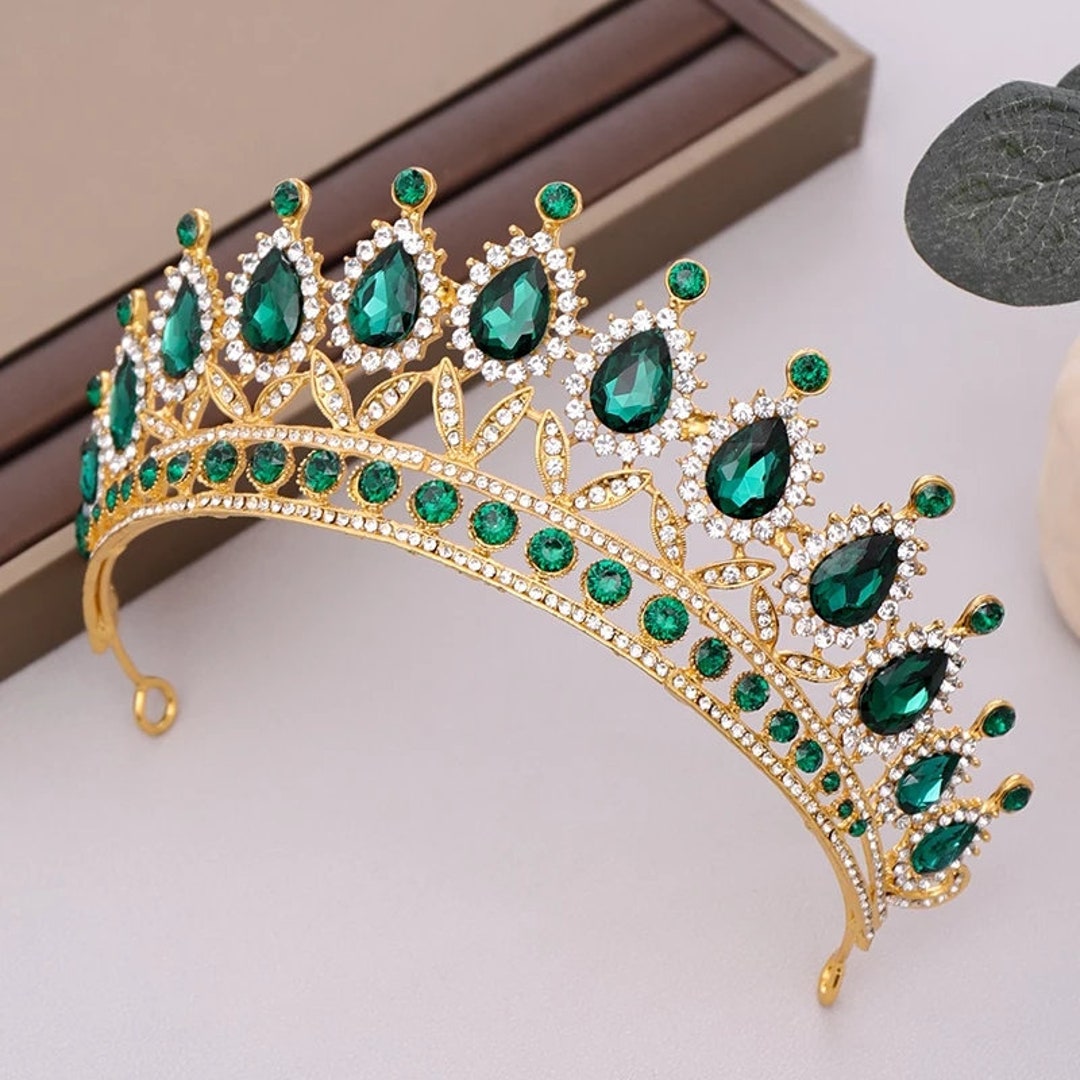 Vintage Green Crystal Crown Dark Crystal Wedding Crown Black Bridal ...