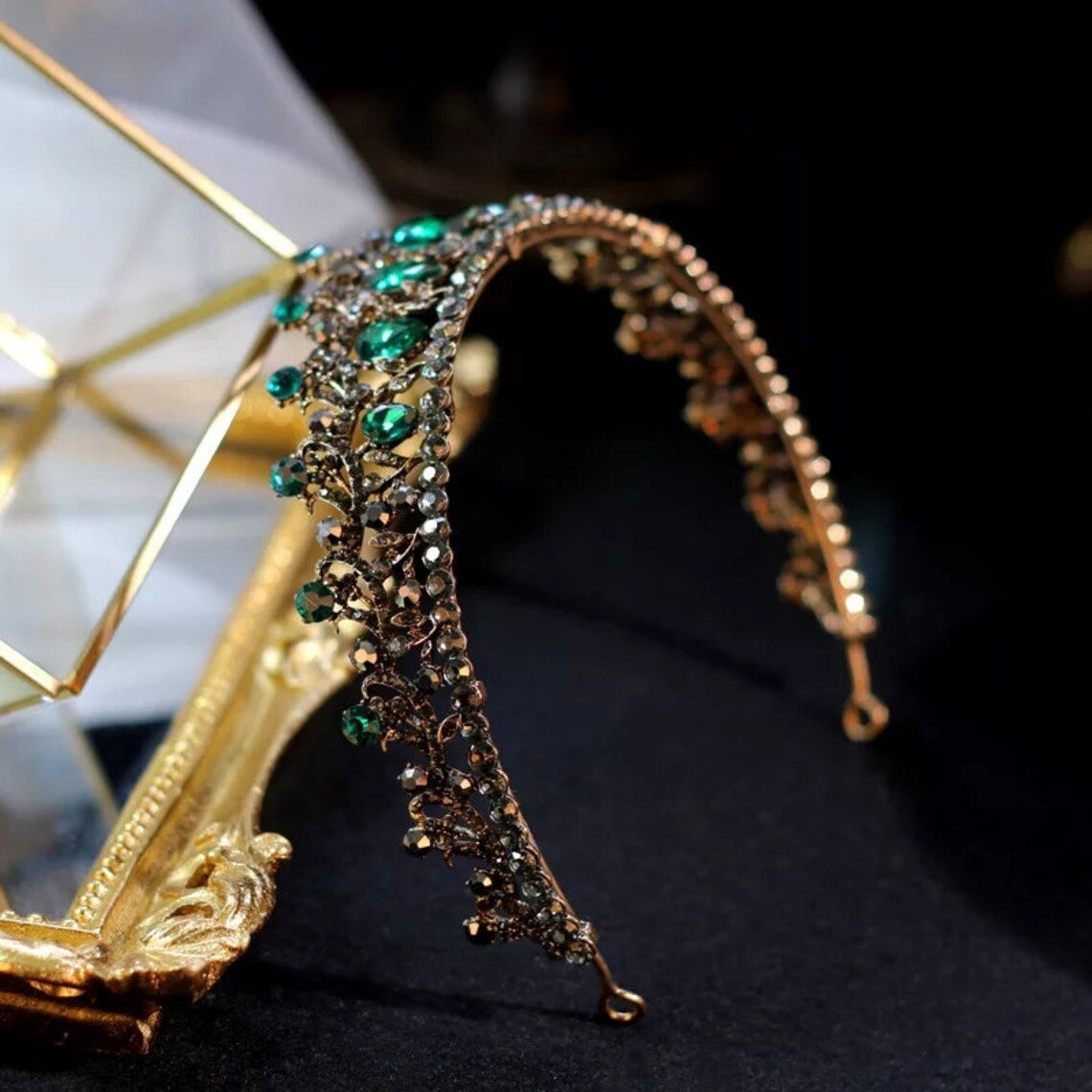 Vintage Green Crystal Crown Dark Red Crystal Wedding Crown - Etsy