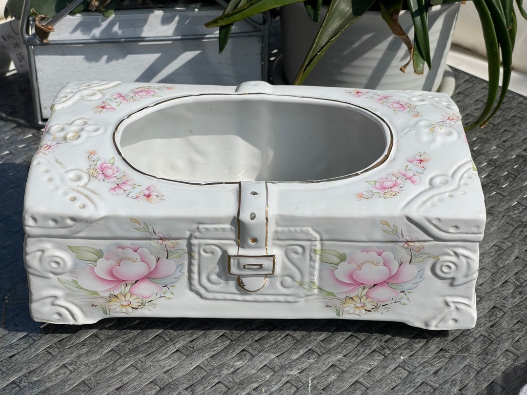 Vintage PD Western English Tissue Box,ceramic Floral Tissue Box,pink ...