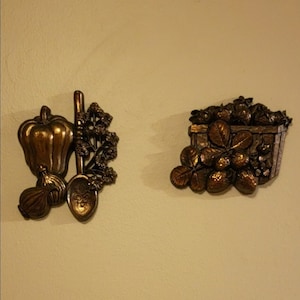 1970's Syroco Style Wall Decor - Bronze/brown Basket of Berries and ...