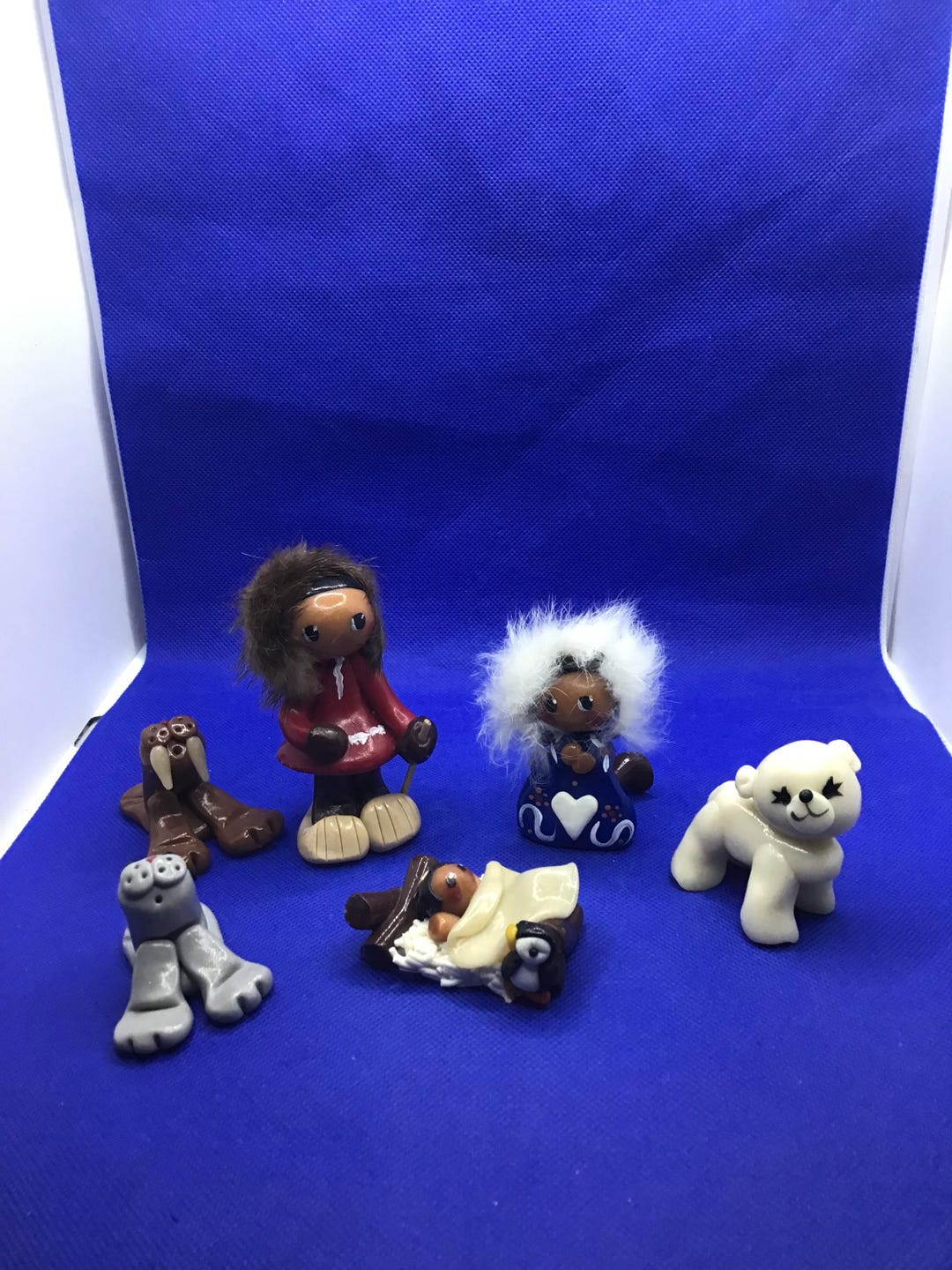Becky Martin Windsong Alaska Eskimo Nativity Set, Folk Art Polymer Clay ...