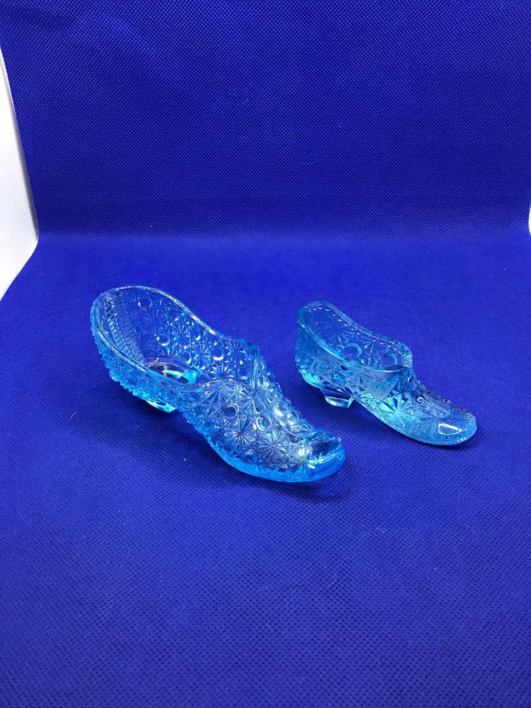 EAPG Aqua Blue Glass Slipper Shoe BRYCE Brothers Small 5" Daisy Button ...