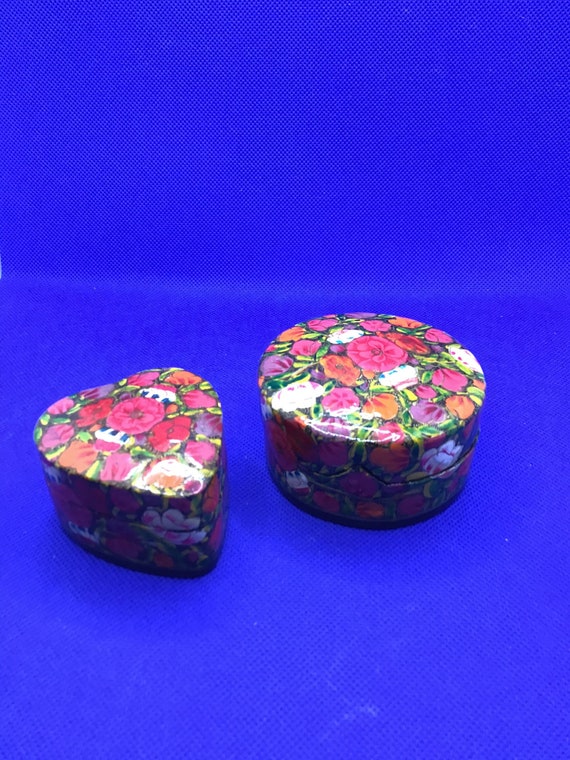 Kashmir Paper Mache Floral Trinket Boxes Pair of 2 - Etsy