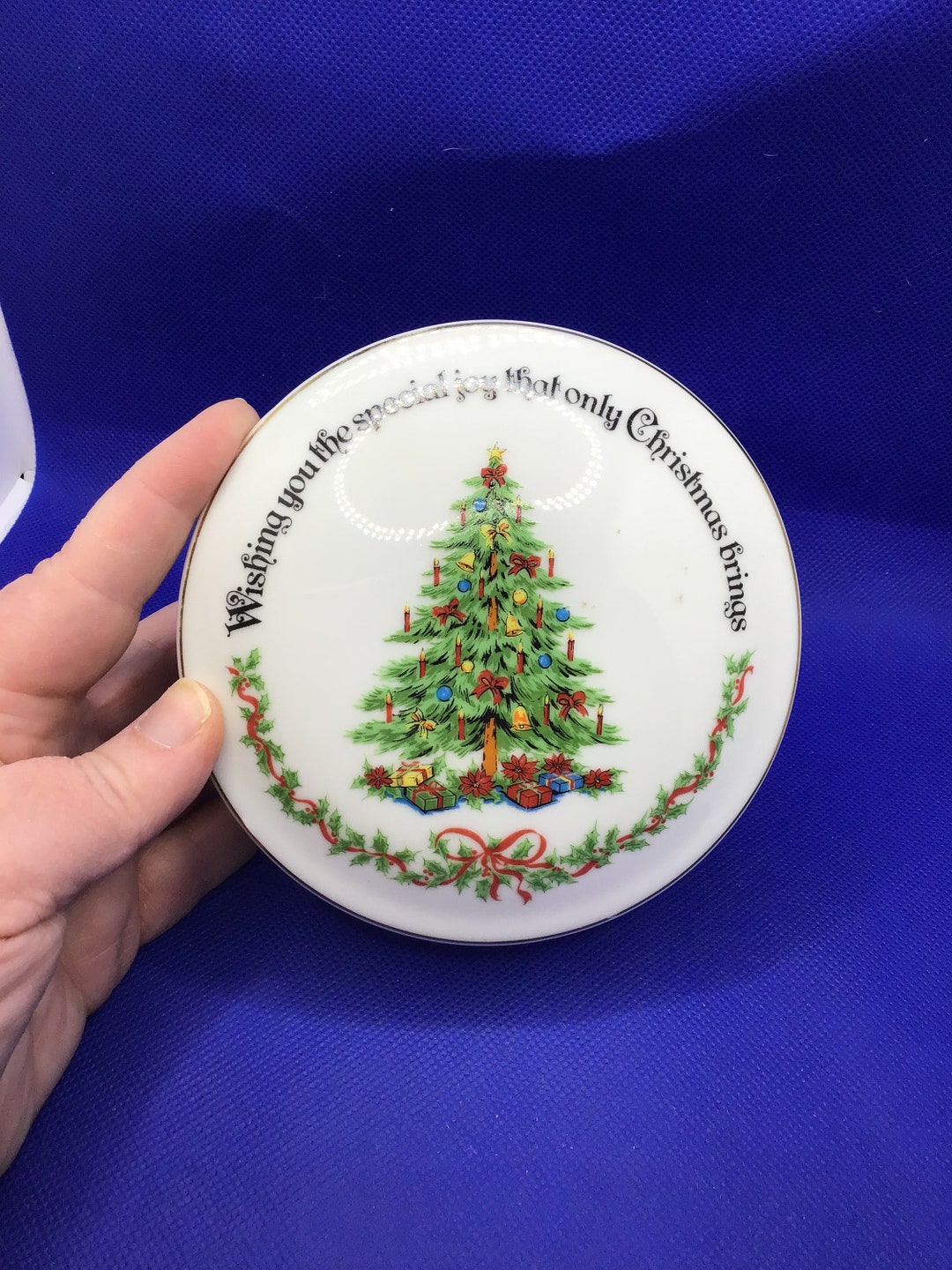 Vintage Round Porcelain Trinket Box With Lid Christmas Tree - Etsy
