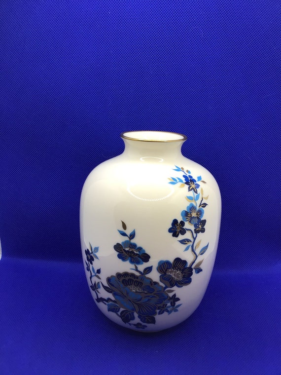 Vintage Lenox Pagoda Blue and Gold Trim Vase | Etsy