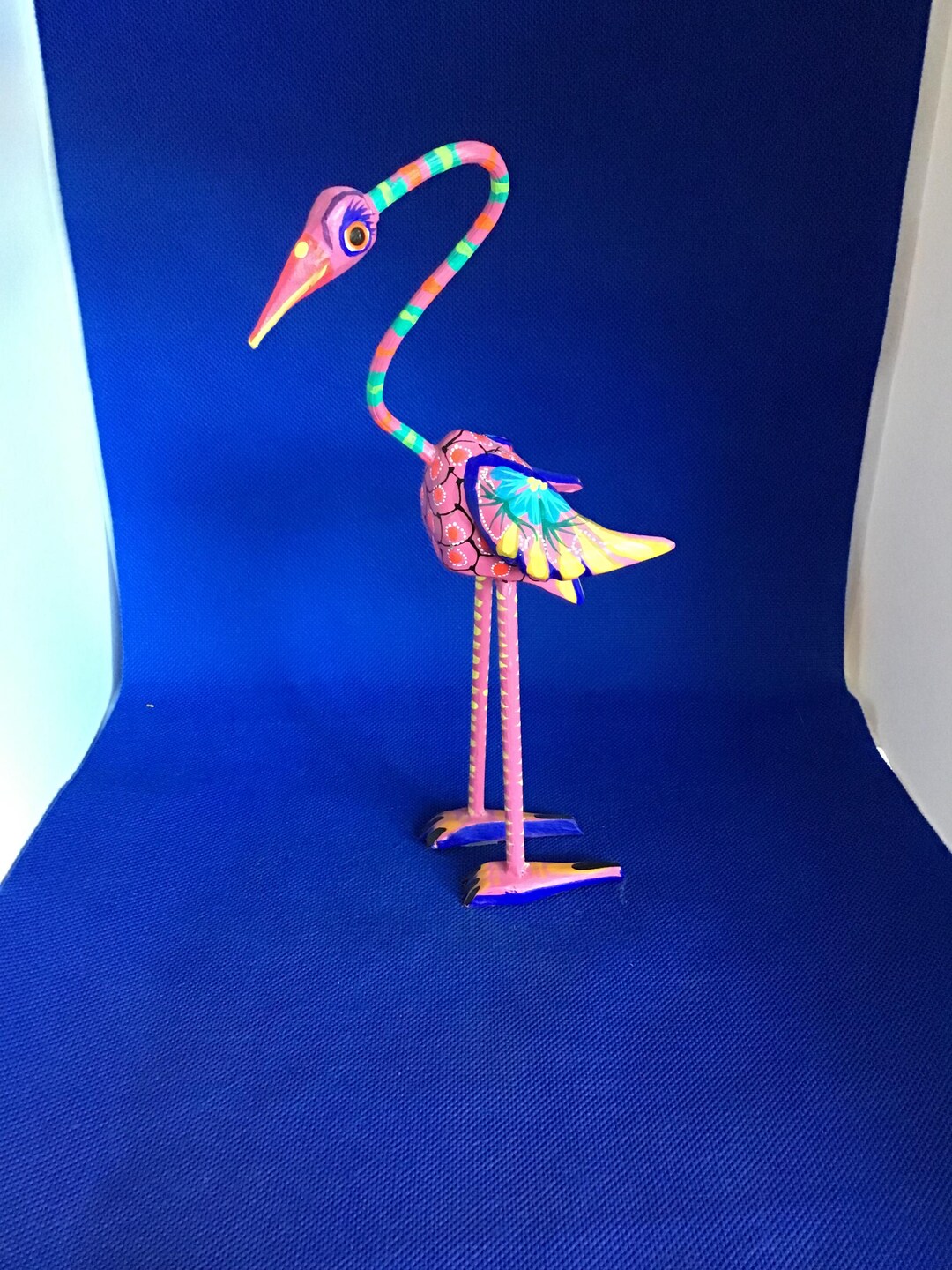 FLAMINGO Alebrije Hand Painted Bird Wood Carving Folk Art Oaxaca Mexico ...