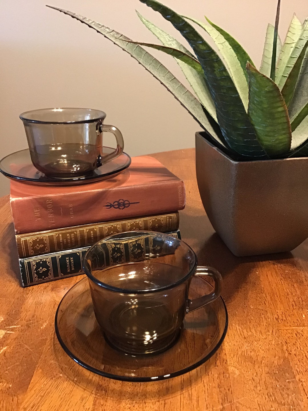 Arcoroc France Smoke Color Set of 2 Coffee/tea Cups and Saucers - Etsy