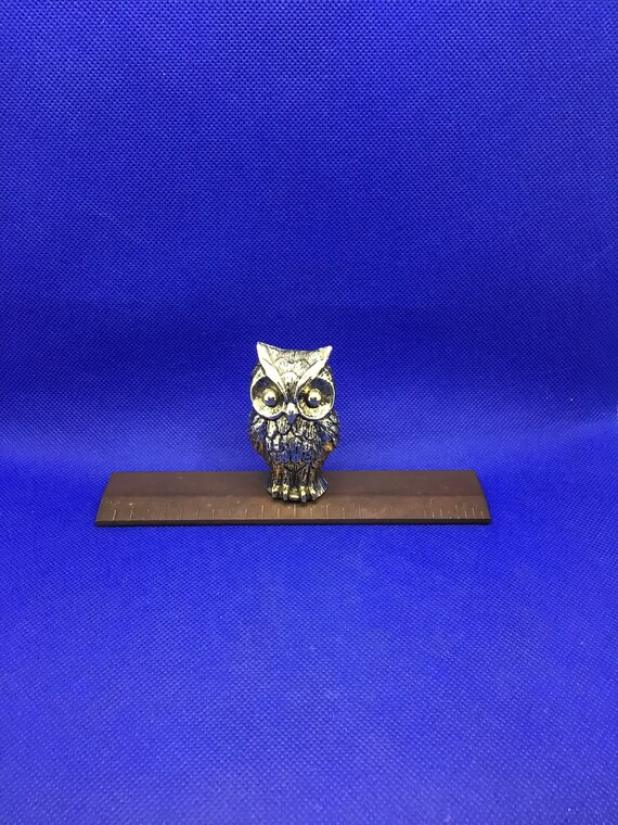 MCM Brass Owl on a Ruler Paperweight - Etsy