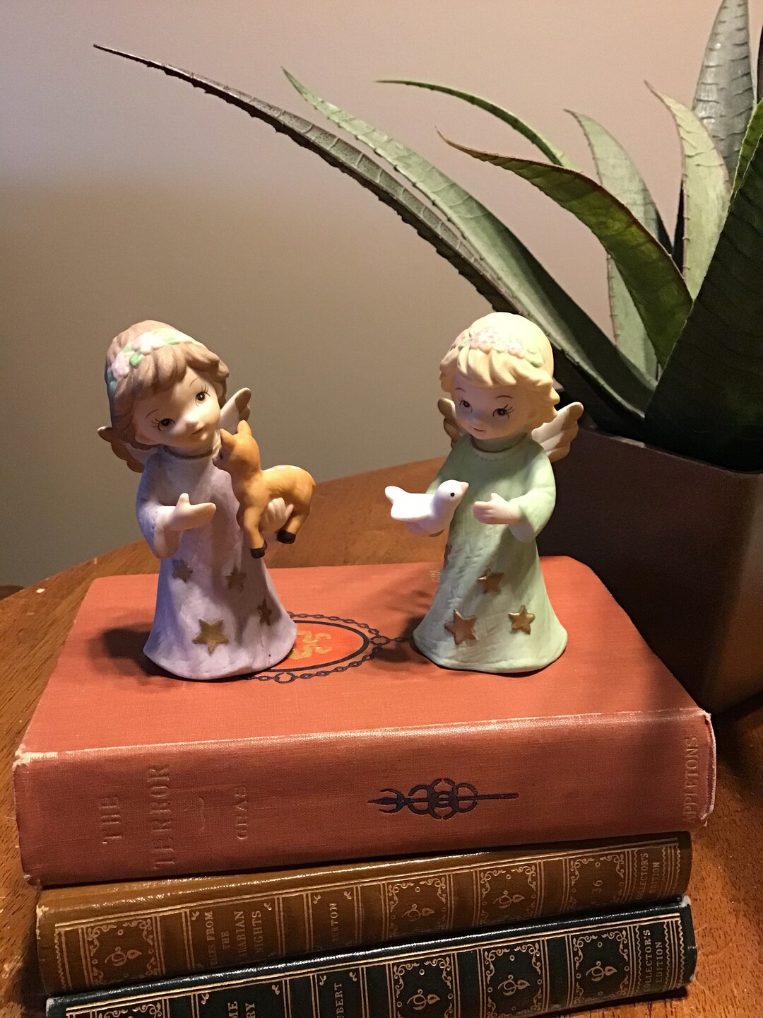 Vintage Lefton Pair of Angels With Dove and Deer 1987 - Etsy