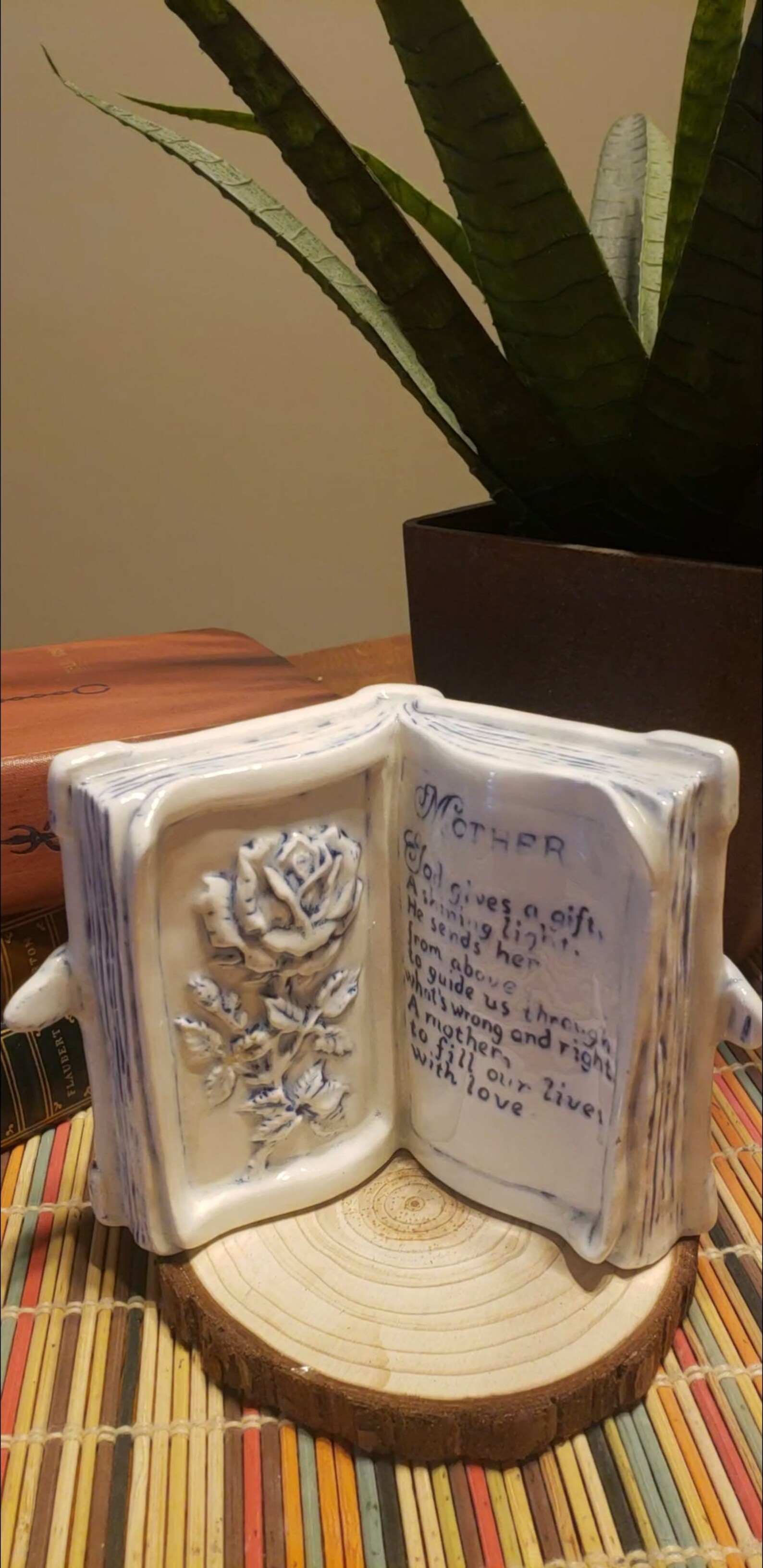 Vintage Porcelain Blue and White Book Mother Poem - Etsy