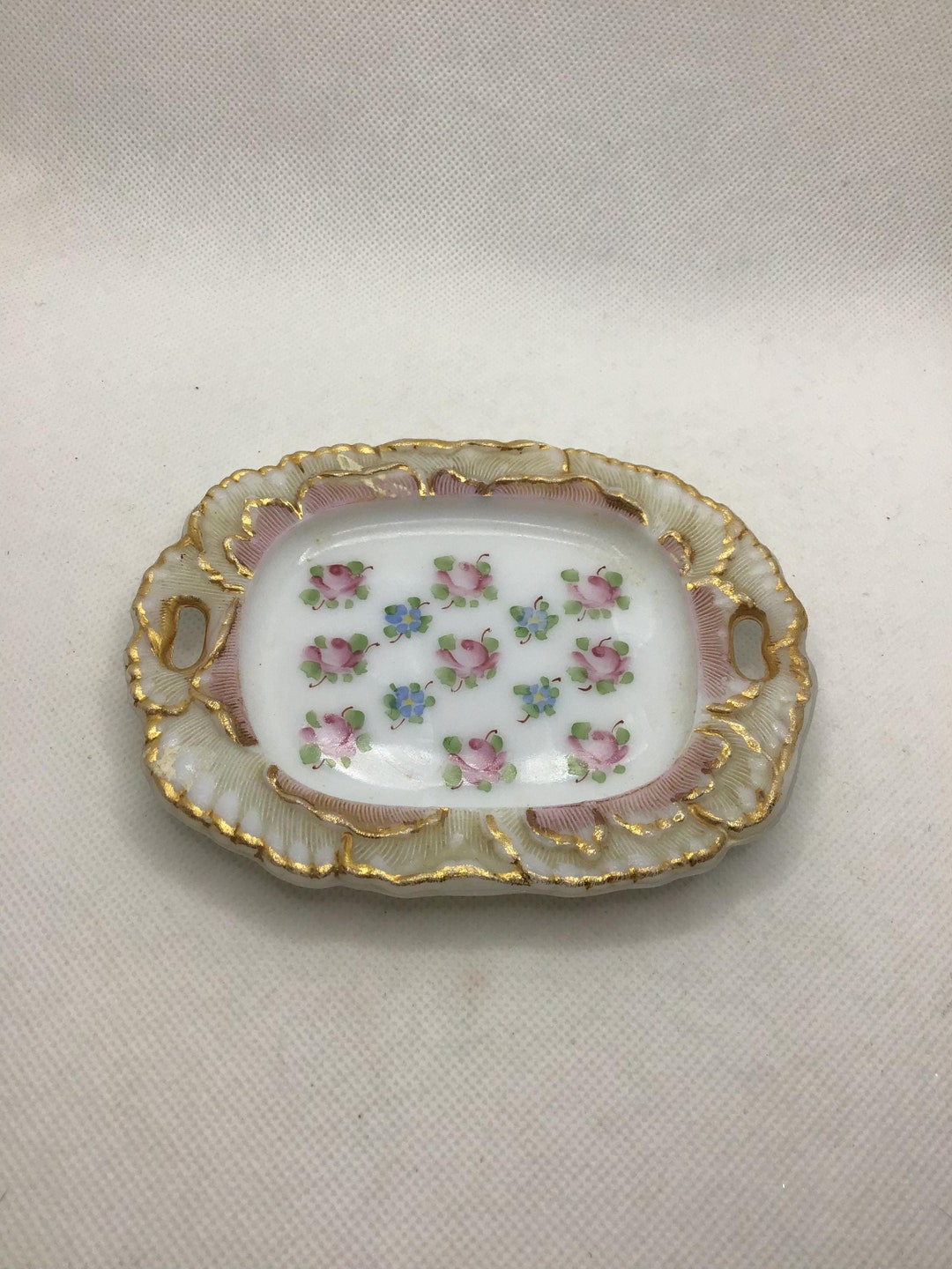 Antique Milk Glass Hand Painted Small Trinket Tray - Etsy