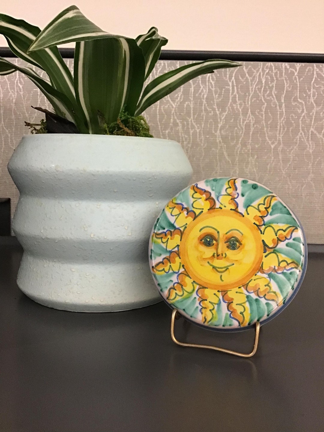 Round Pottery Sun Tile Signed on Back Fratantoni Sicily Italy - Etsy