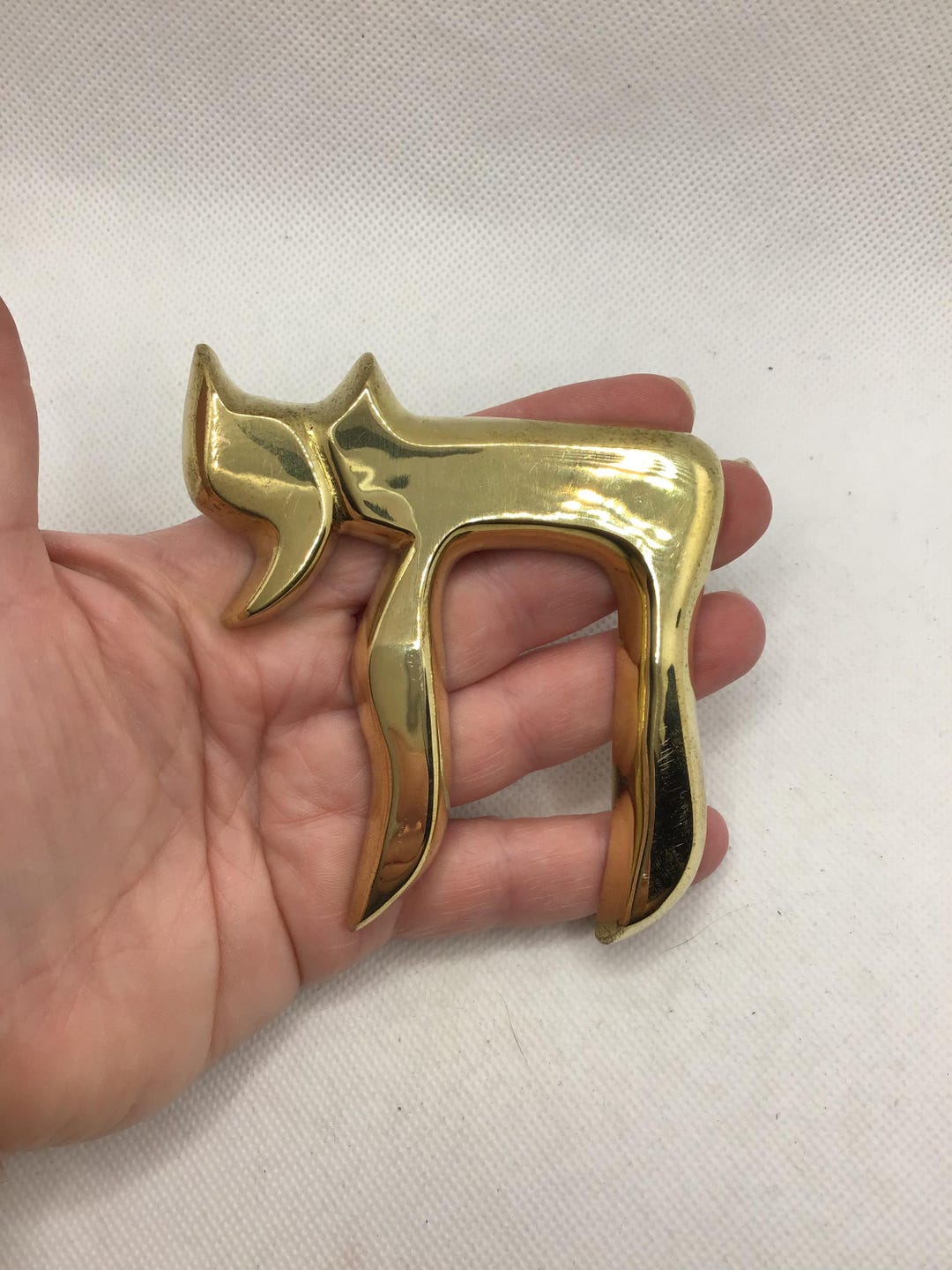 Vintage 3 1/2" Solid Brass Hai Chai Jewish Symbol, Brass Hebrew Decor ...