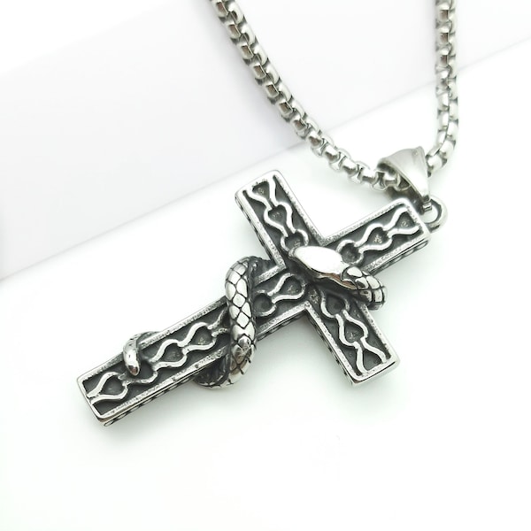 Cross With Snake Necklace - Etsy