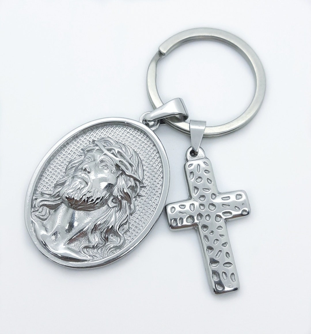 Cross and Jesus Christ Keyring Crucifix Keychain Religious Key Fob Gift ...