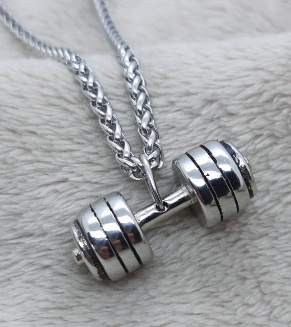 Mens Dumbbell Pendant Necklace Sports Weight Training Muscle Man Necklace Etsy