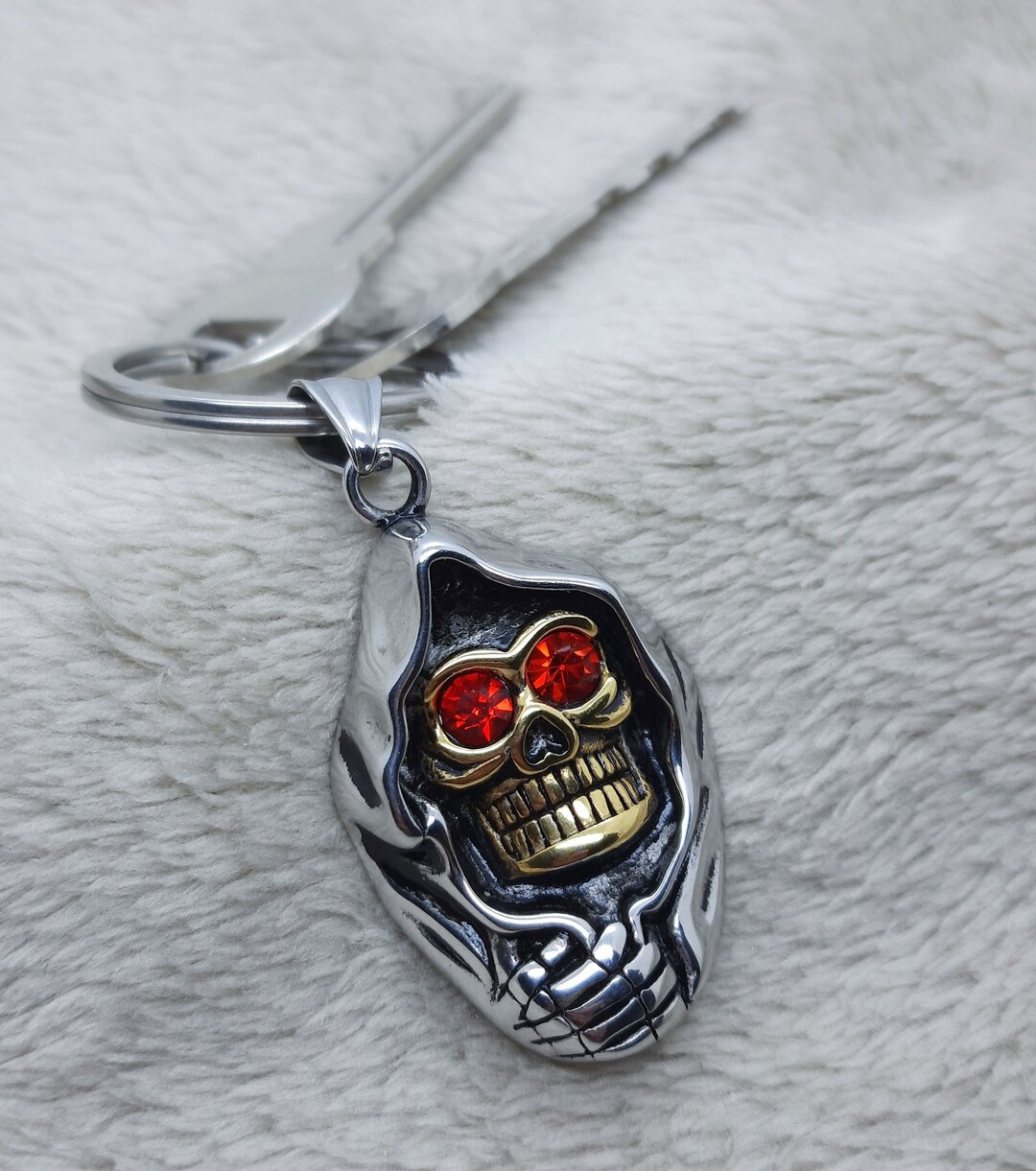 Grim Reaper Key Chain Angel of Death Skull Key Ring Metal Key Fob for ...