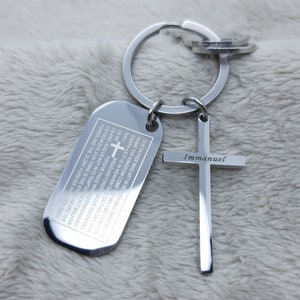 Lords Prayer Keychain Christian Cross Keyring Religious Double Pendant ...