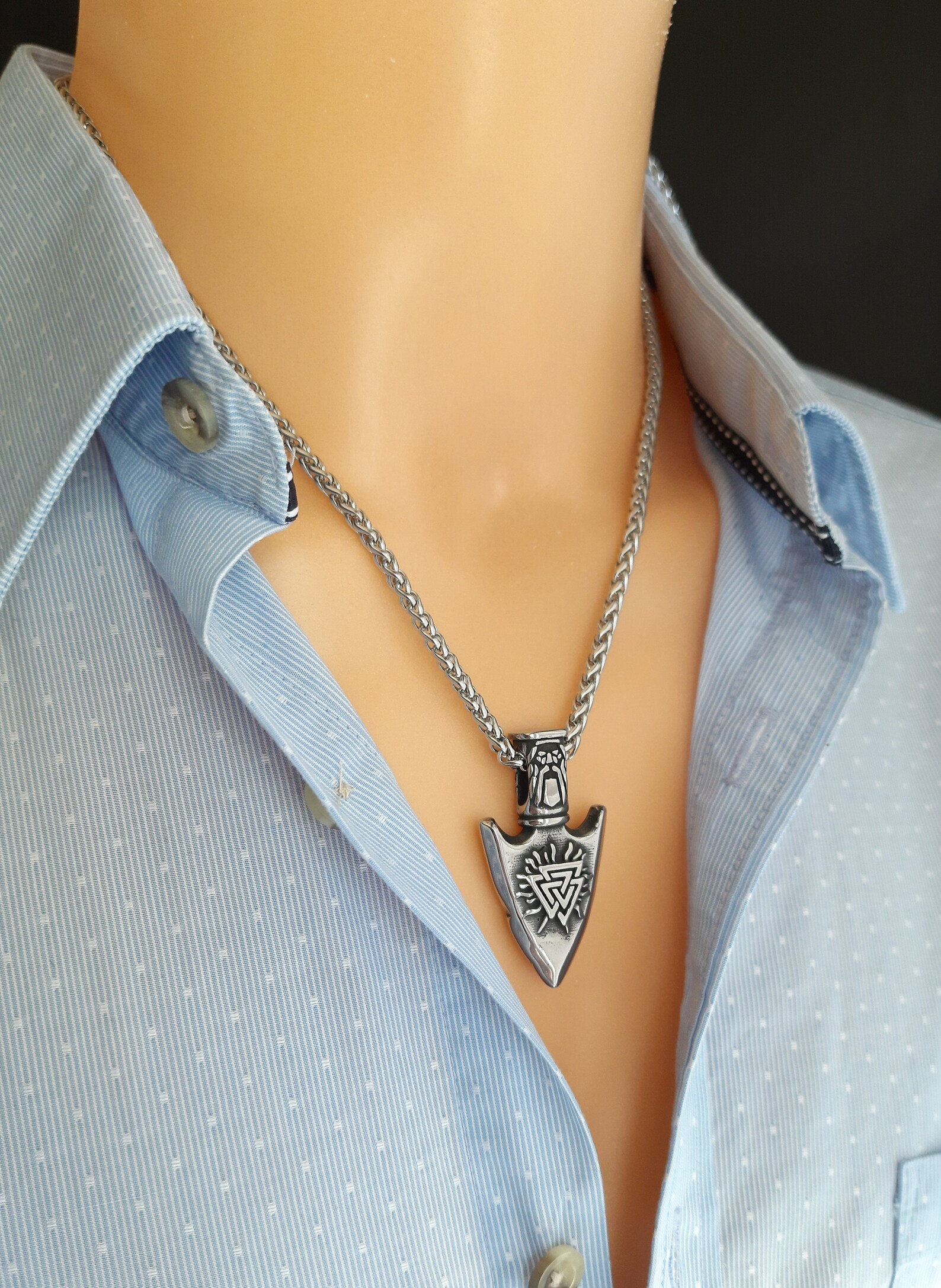 Viking Arrow Head Necklace Valknut Pendant Vegvisir Silver - Etsy