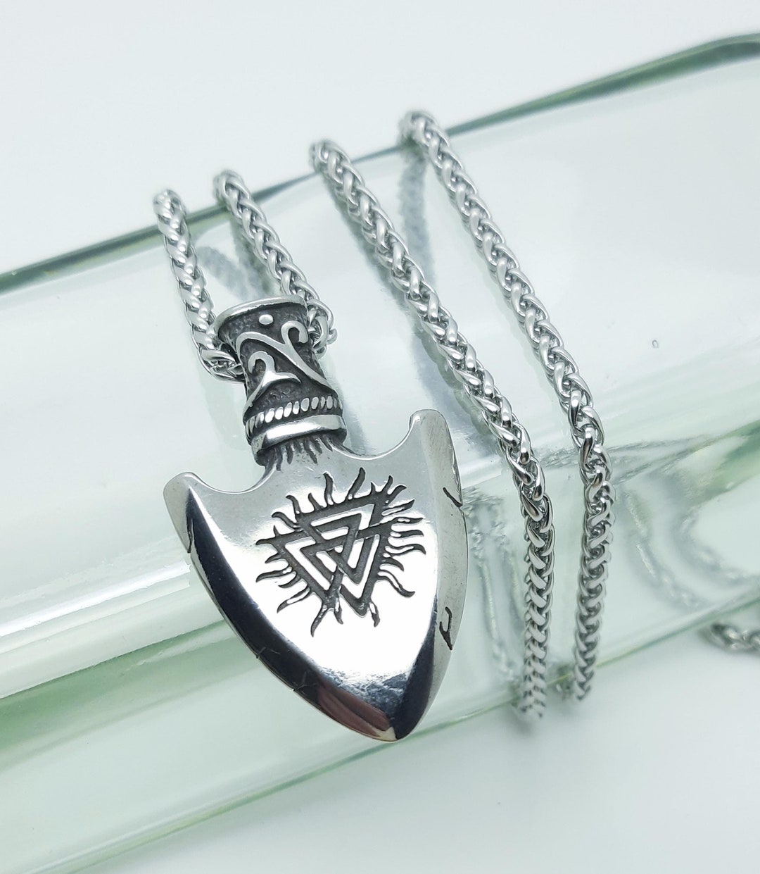 Mens Viking Pendant Necklace Arrow Head Valknut Vegvisir Viking ...