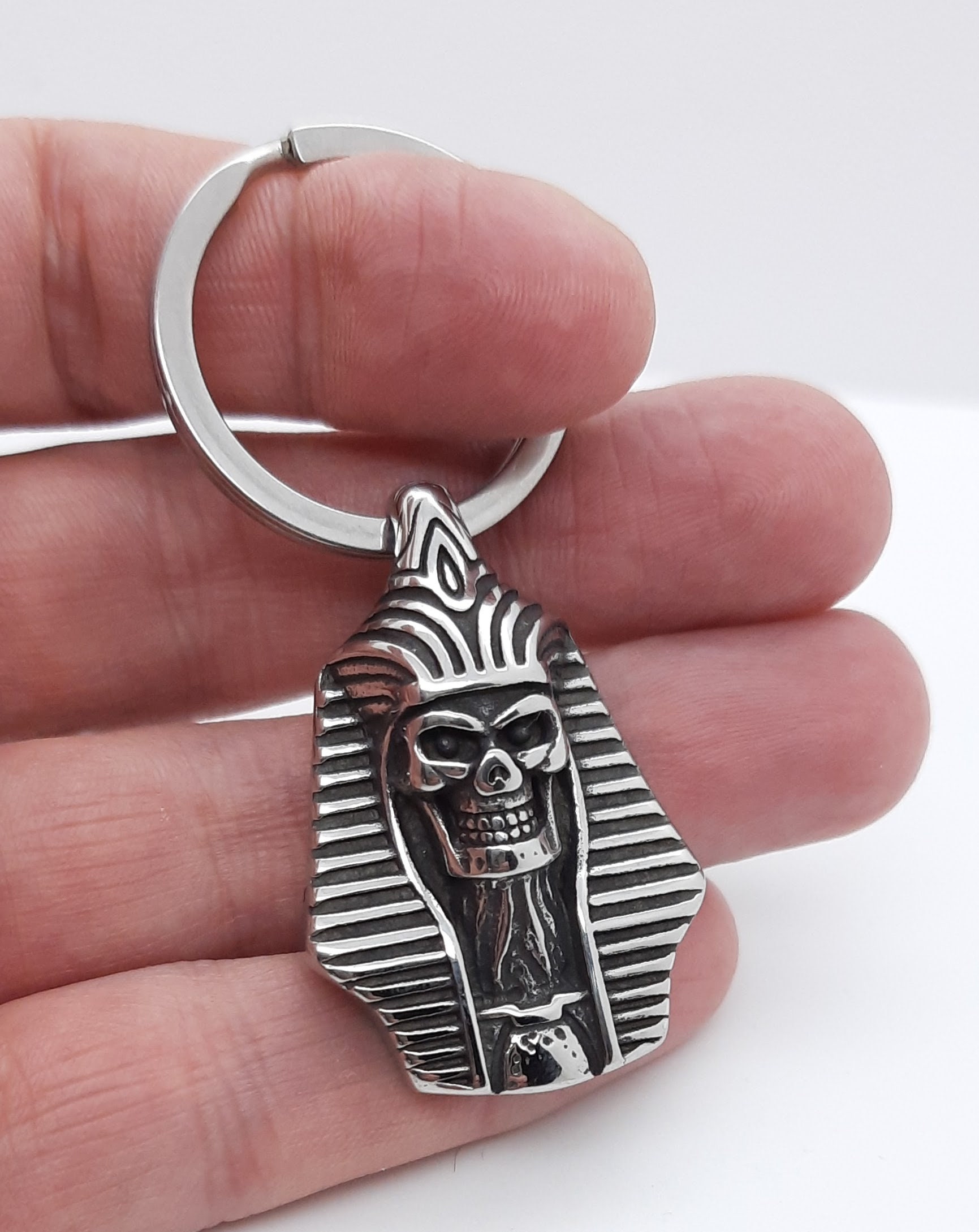 Pharaoh Skull Keychain Tutankhamun Skull Keyring Egyptian - Etsy
