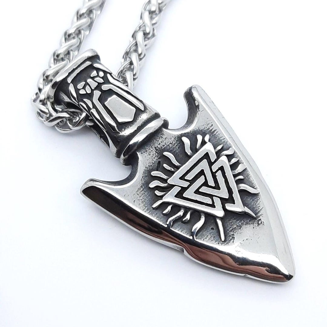 Viking Arrow Head Necklace, Valknut Pendant, Vegvisir, Silver Arrowhead ...