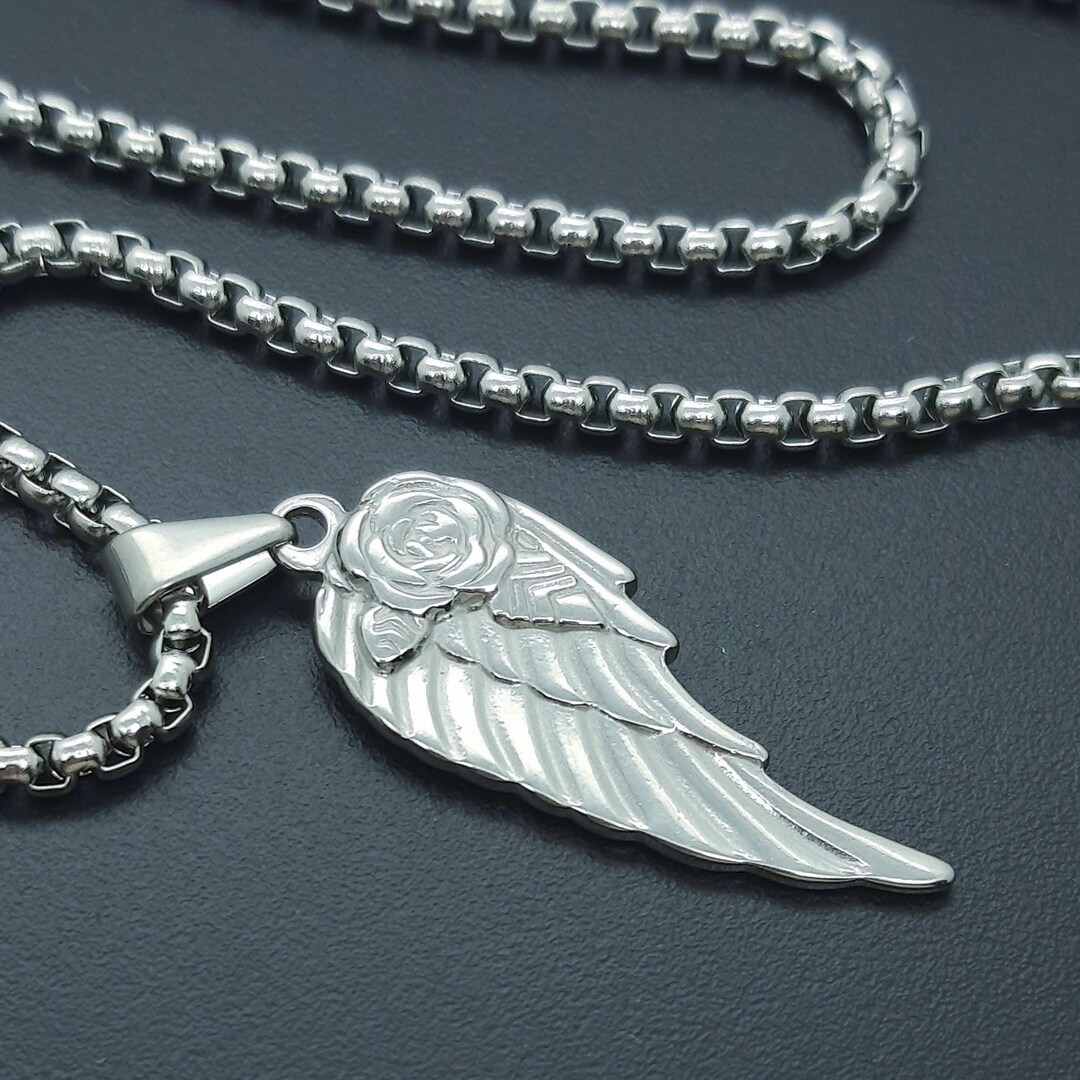 Angel Wing Rose Pendant Necklace for Men - Etsy