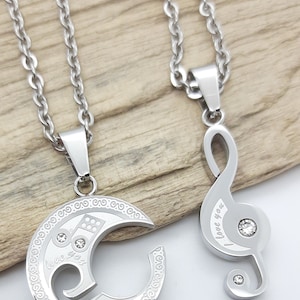 Couples Interlocking Music Notes Pendant Necklaces, Matching Lovers ...
