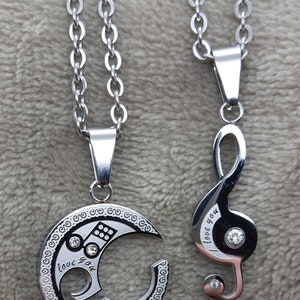 Couples Interlocking Music Notes Pendant Necklaces, Matching Lovers ...
