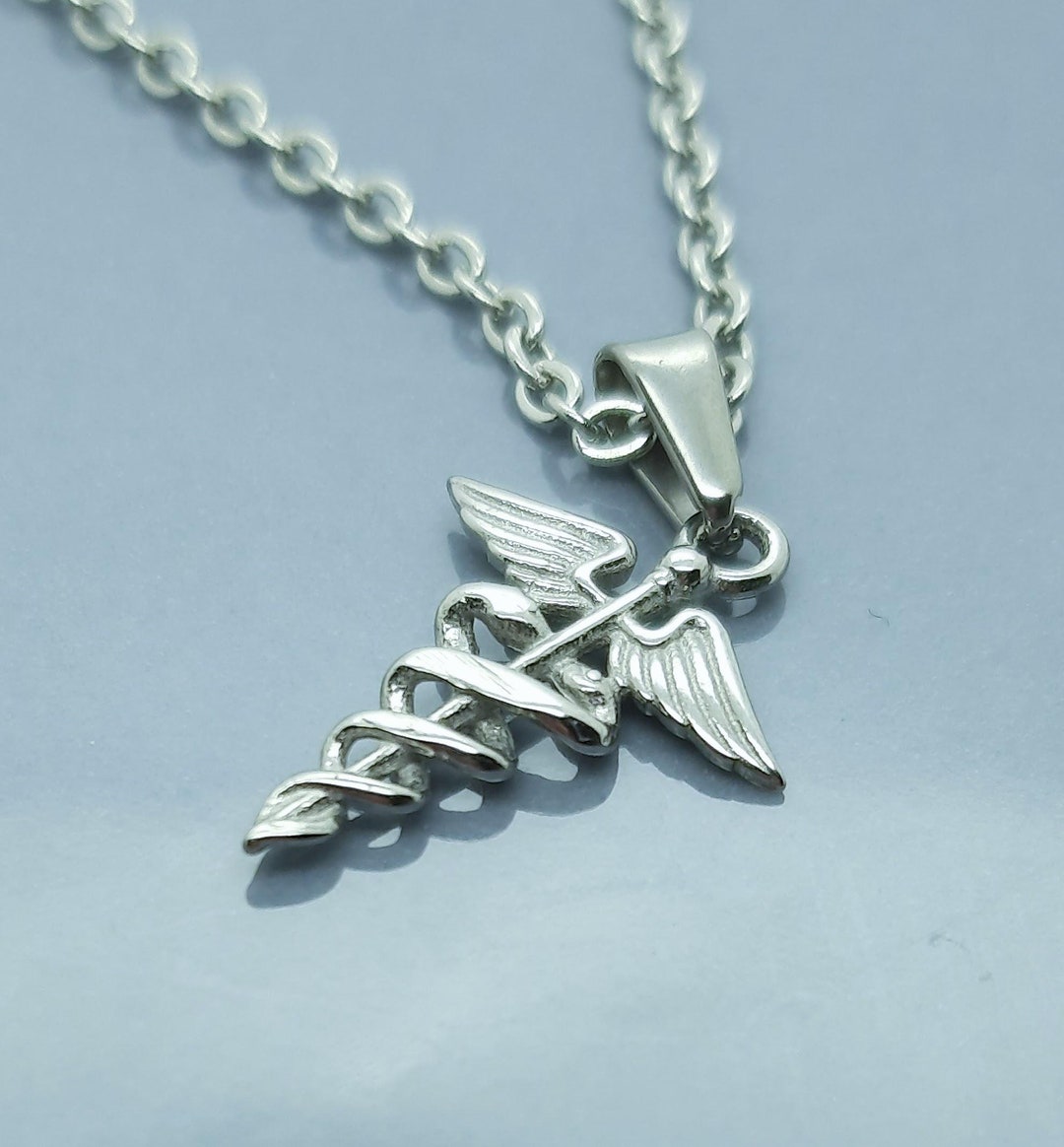 Dainty Nurses Symbol Pendant Caduceus Necklace Snakes and Wings Hermes ...