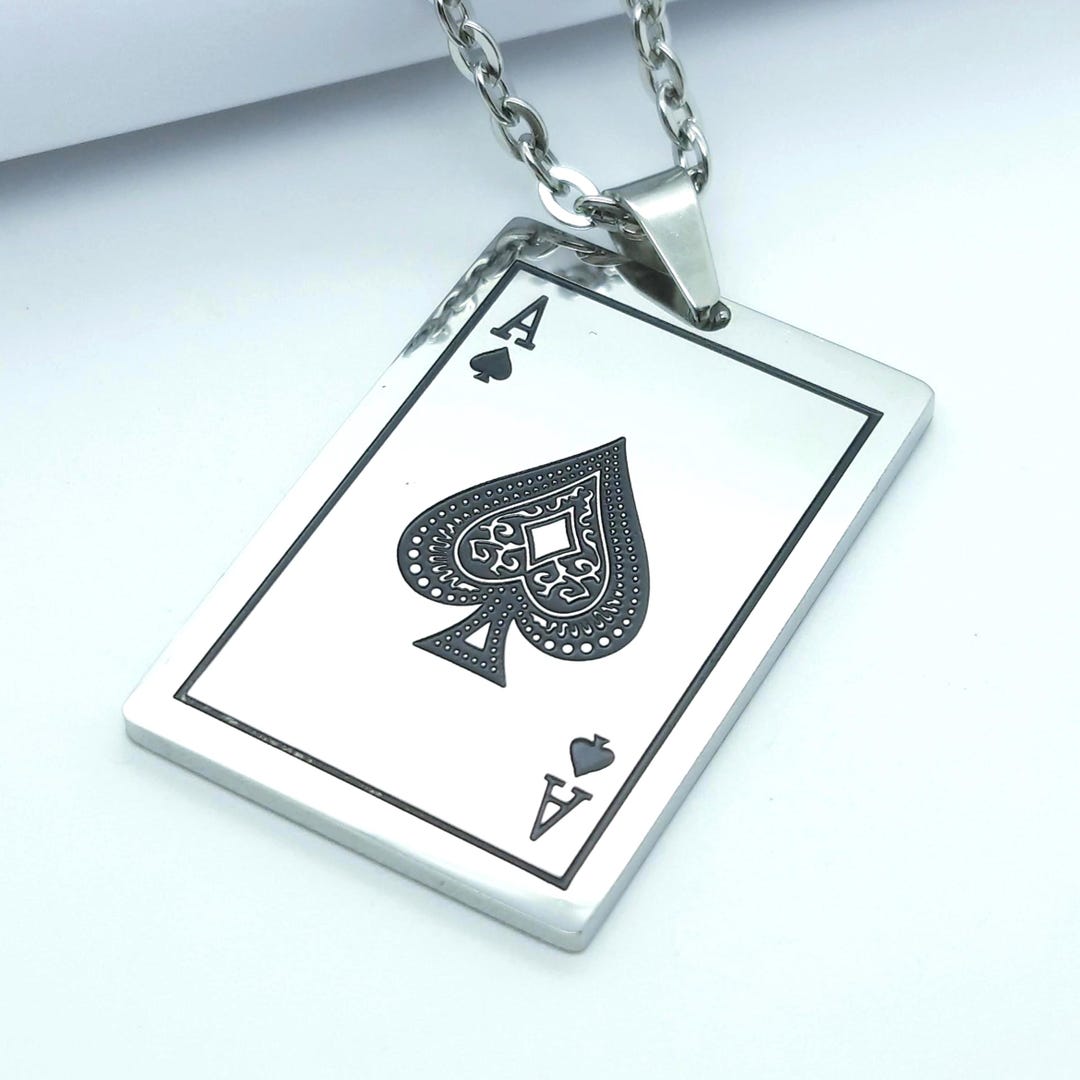 Playing Card Ace of Spades Pendant Necklace Poker Good Luck Charm ...
