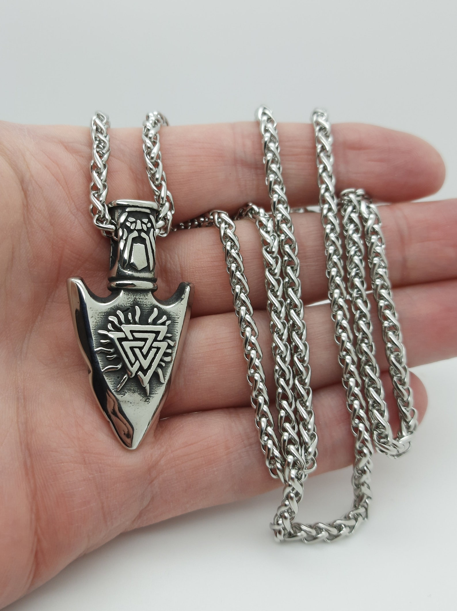 Viking Arrow Head Necklace Valknut Pendant Vegvisir Silver - Etsy