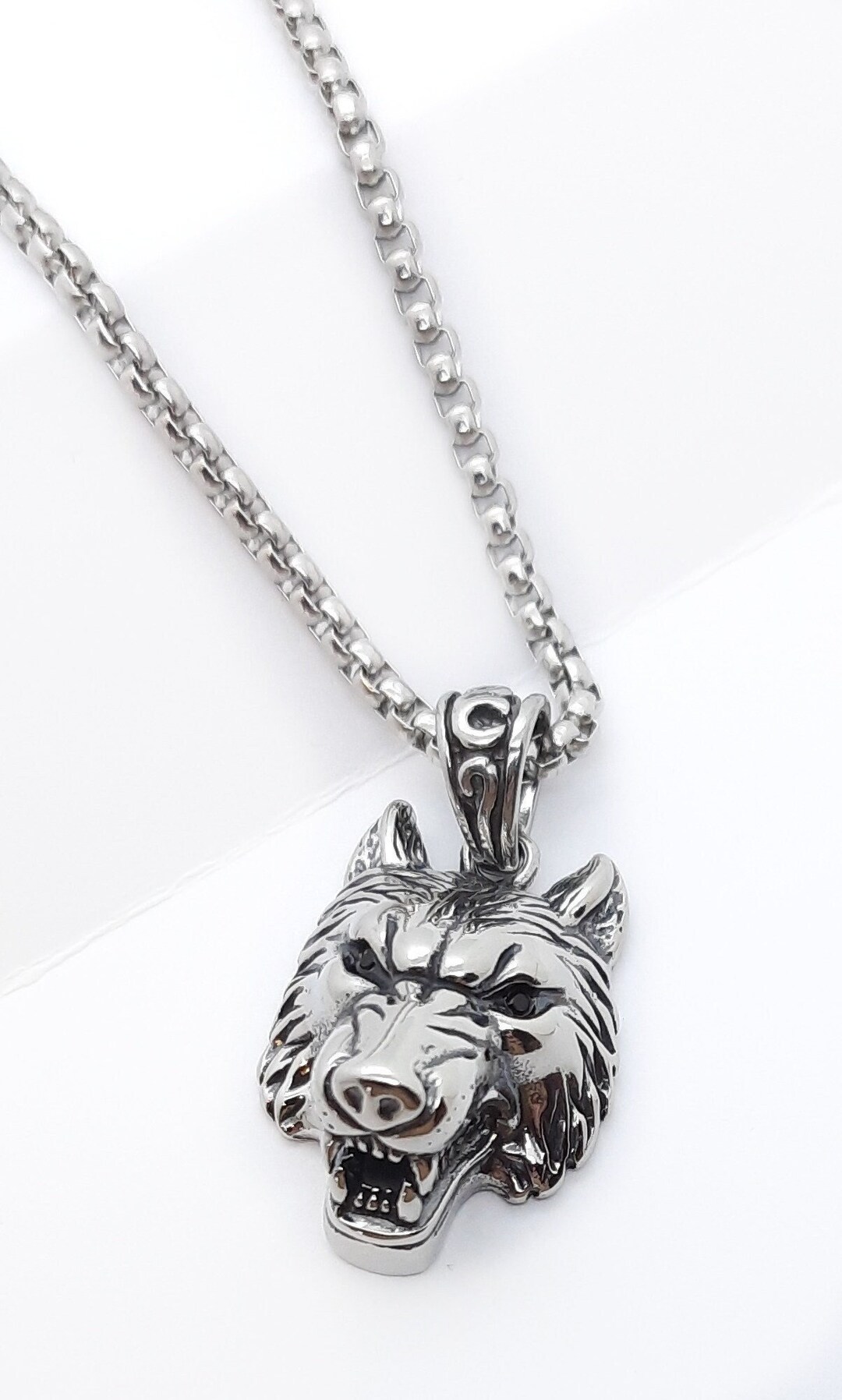 Wolf Head Pendant Necklace Wolf Fenrir Viking Stainless Steel Necklaces ...