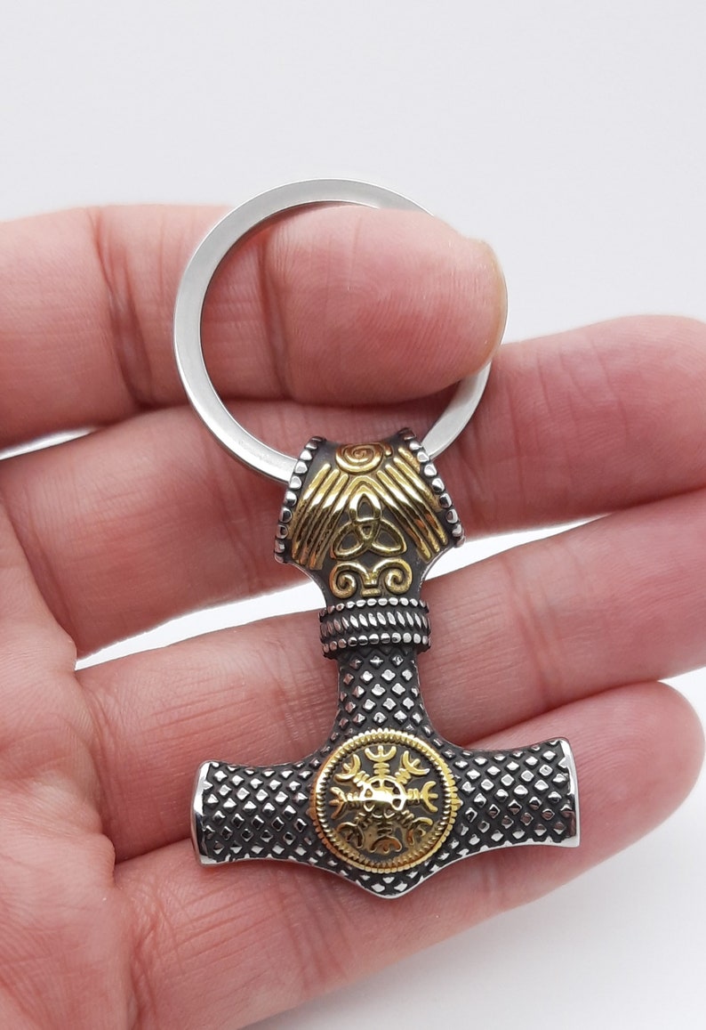 Thors Hammer Keyring Mjolnir Keychain With Vegvisir Icelandic - Etsy