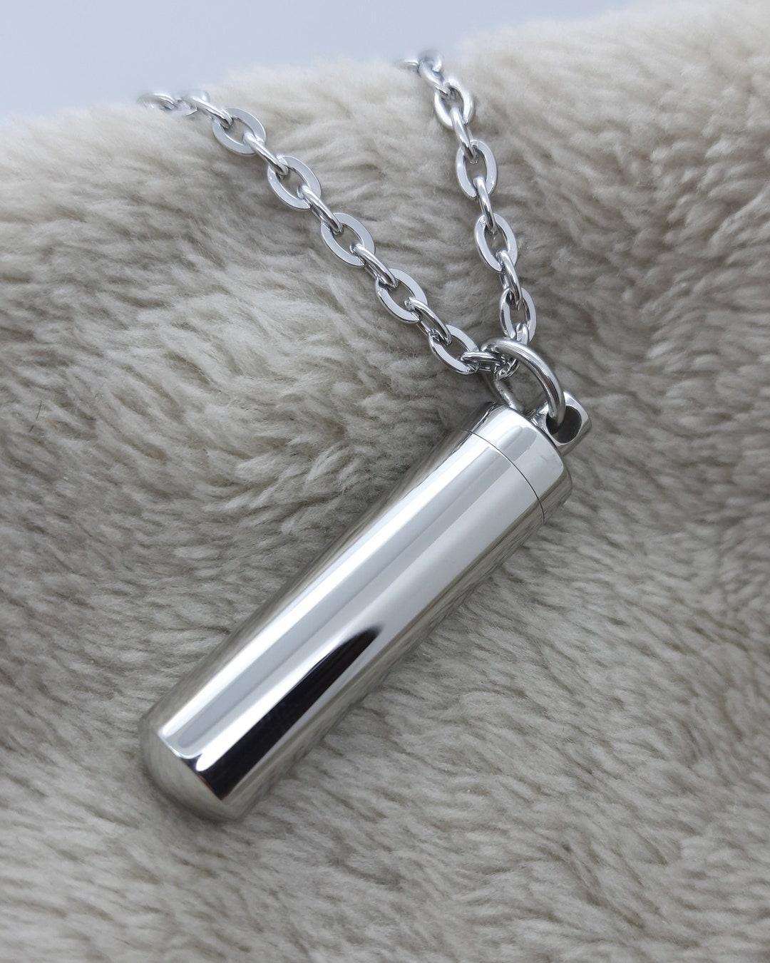 Capsule Necklace for Men Cremation Cylinder Pendant Silver Capsule ...