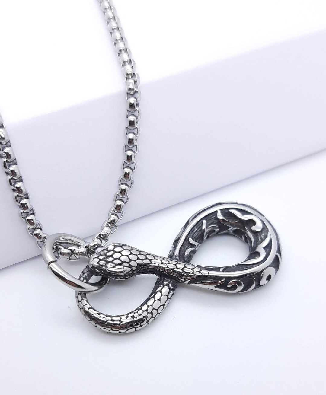Snake Necklace, Snake Infinity Pendant, Ouroboros, Mens Infinity ...