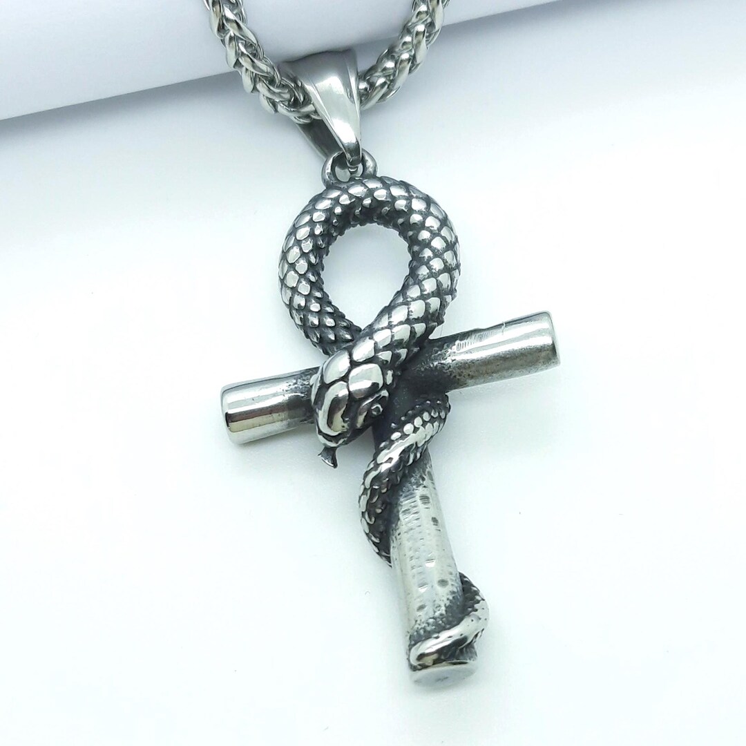 Ankh and Snake Cross Necklace Men Women Egyptian Cross Key of Life ...