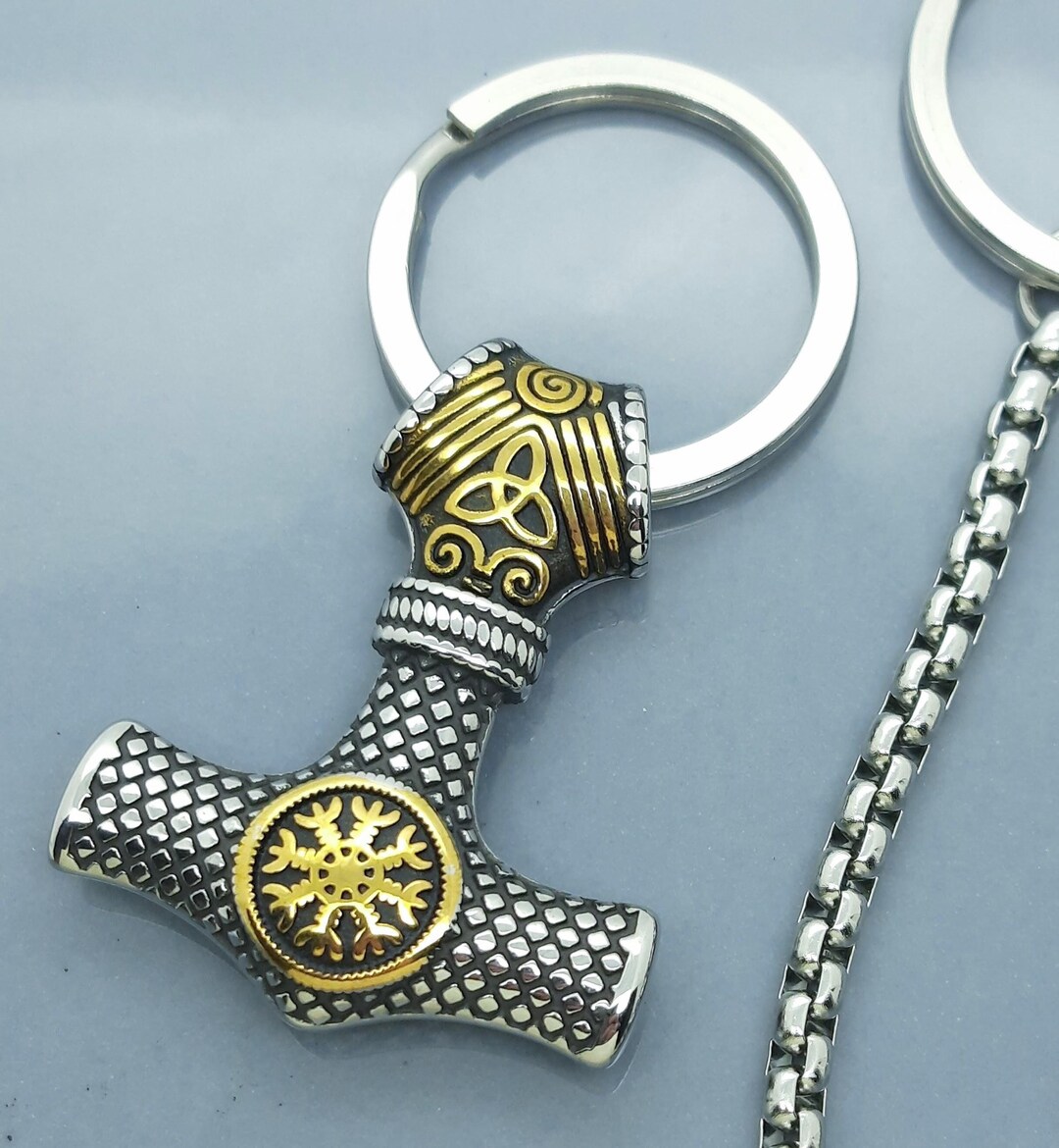 Thors Hammer Keyring Mjolnir Keychain Vegvisir Icelandic Staves Runic ...