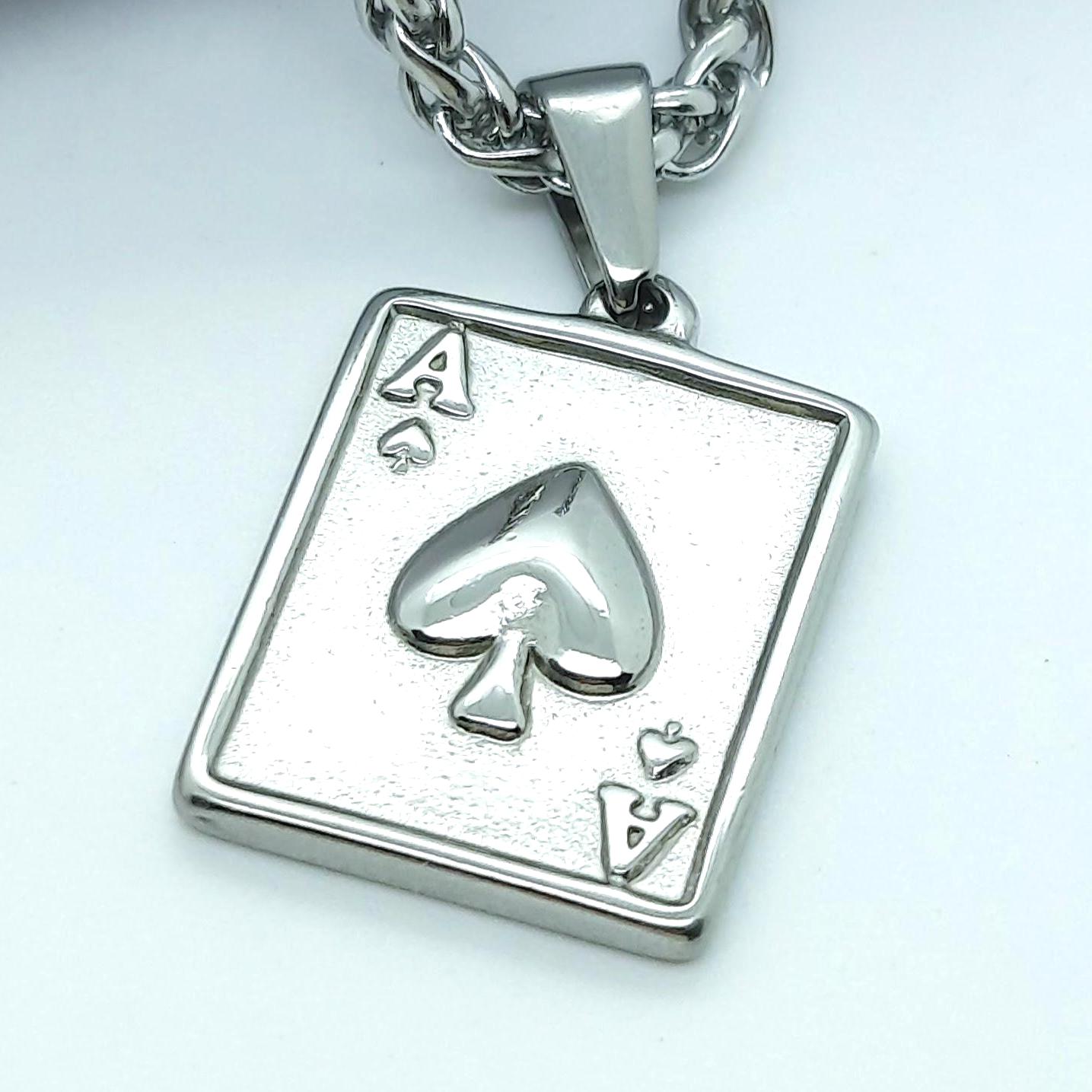 Ace of Spades Playing Card Pendant Necklace Lucky Poker Charm Mens ...