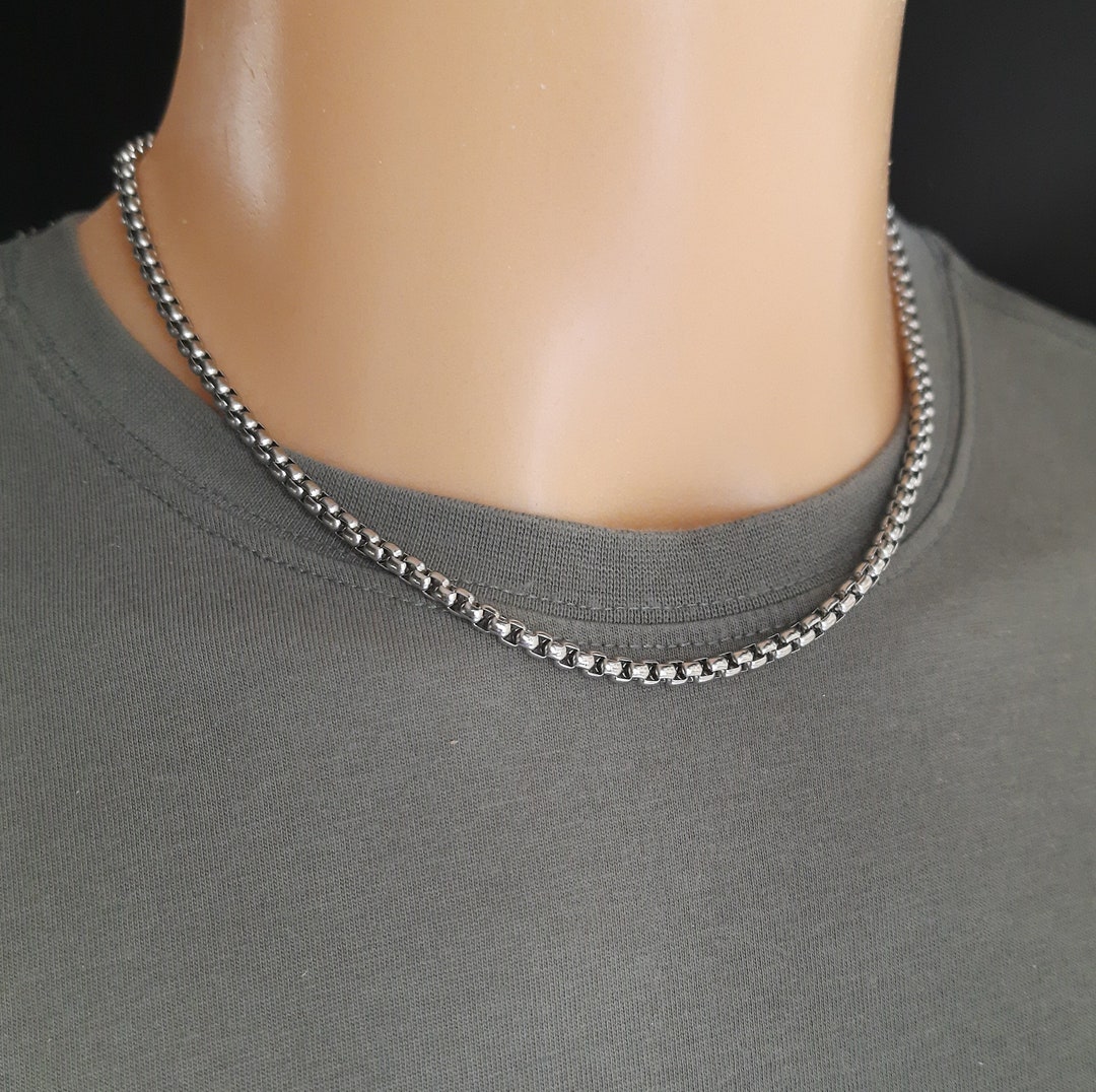 Mens Box Chain Necklace 4mm Venetian Box Minimalist Punk Chains ...